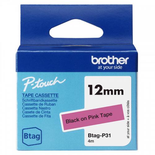 Brother 12mm Black on Pink Labelling | EXRBRBTAGP31 | Label Tapes