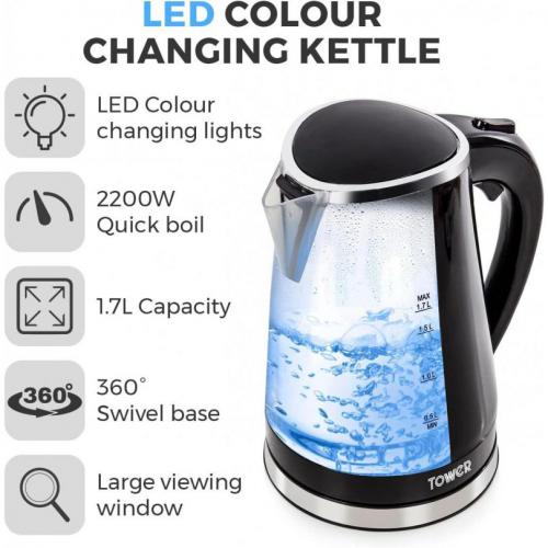 Tower T10012 LED Colour | NWT6915 | Kettles and Coffee Makers