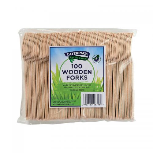Caterpack Enviro Wooden Forks (Pack of | RY06346 | Disposable Cutlery