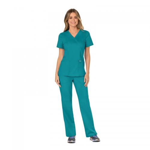Cherokee WW610 Revolution Mock Wrap Top Teal Blue | WIS25491 | Tunics